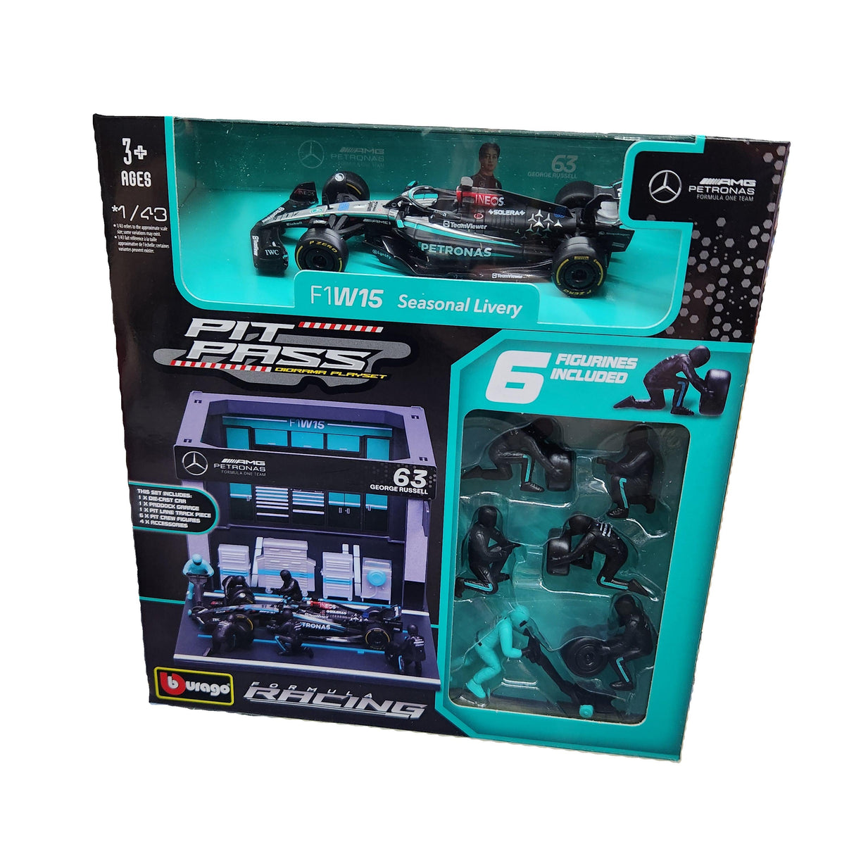 Bburago - 2024 Mercedes-AMG F1 Pit Pass Playset - #63 George Russell ...